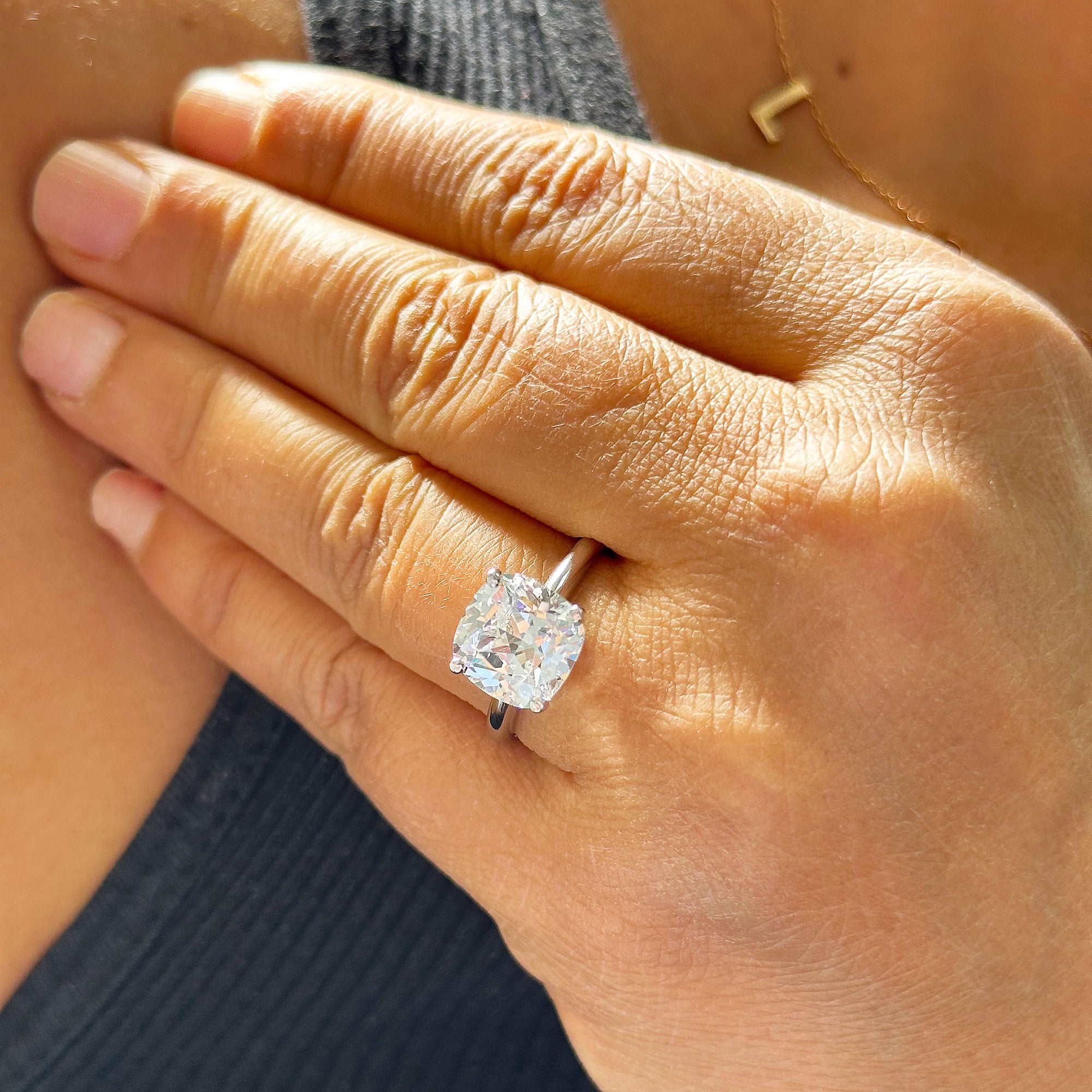 GIA Certified 14K Solid White Gold Cushion Cut Diamond Engagement Ring designsbyknr